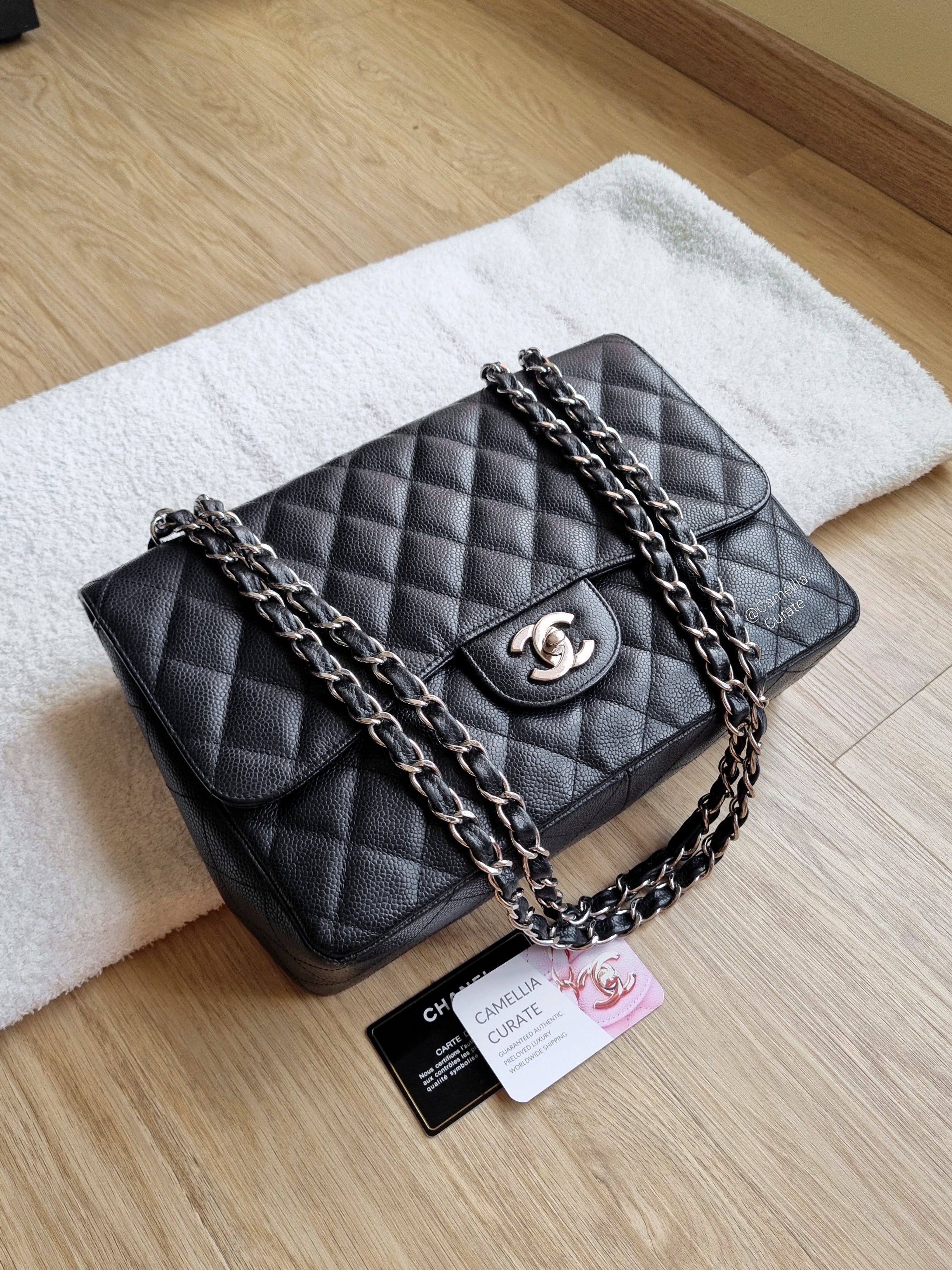 Chanel Jumbo Single Flap Black Caviar Silver Hardware – CamelliaCurate