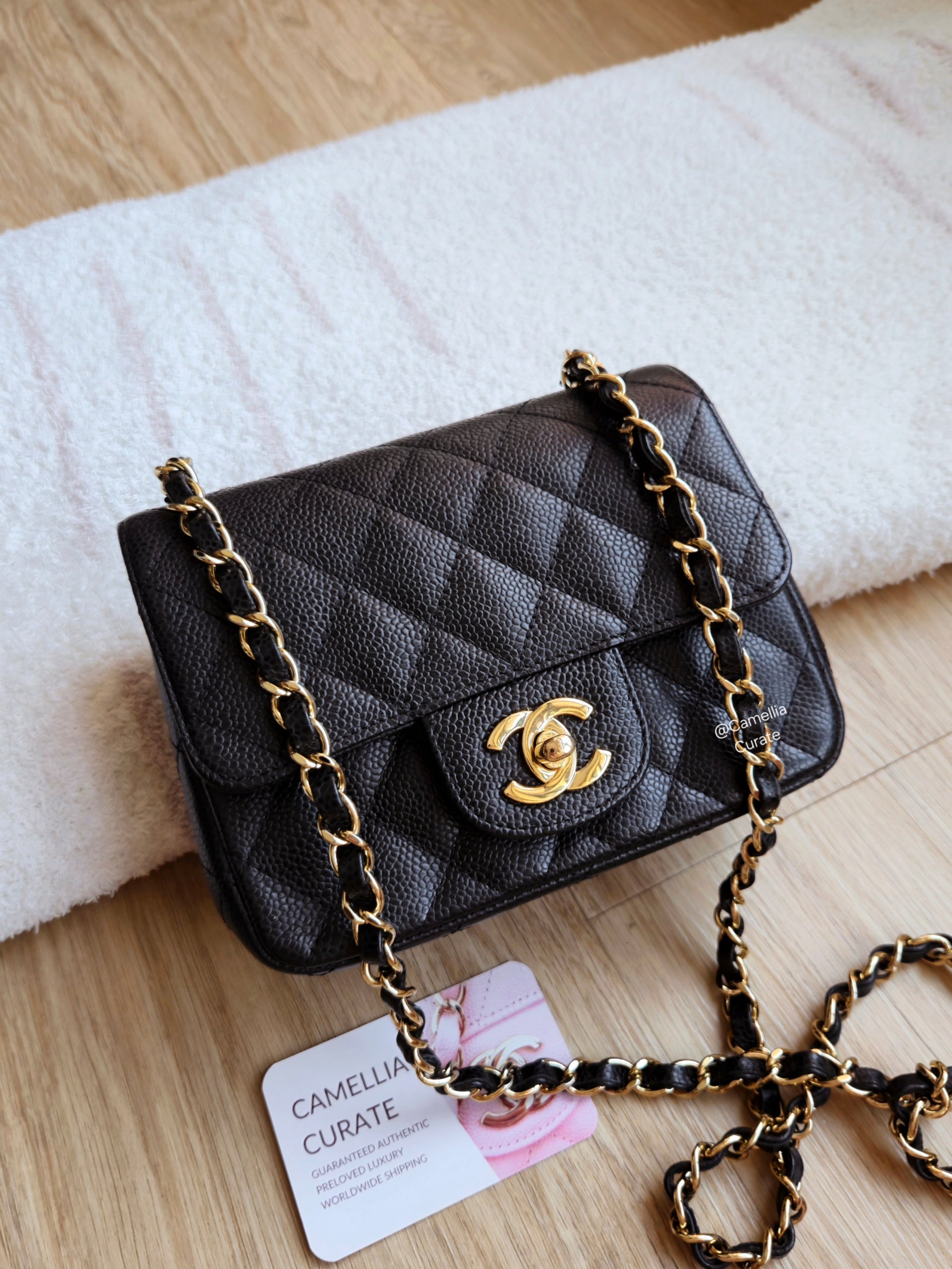 Chanel Mini Square Edge Stitching Black Caviar Gold Hw – CamelliaCurate